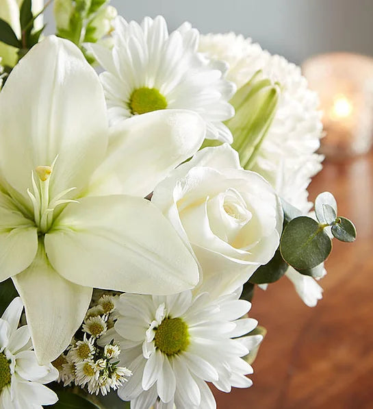 Peaceful White Lily & Rose Sympathy Bouquet – Fancy Flower